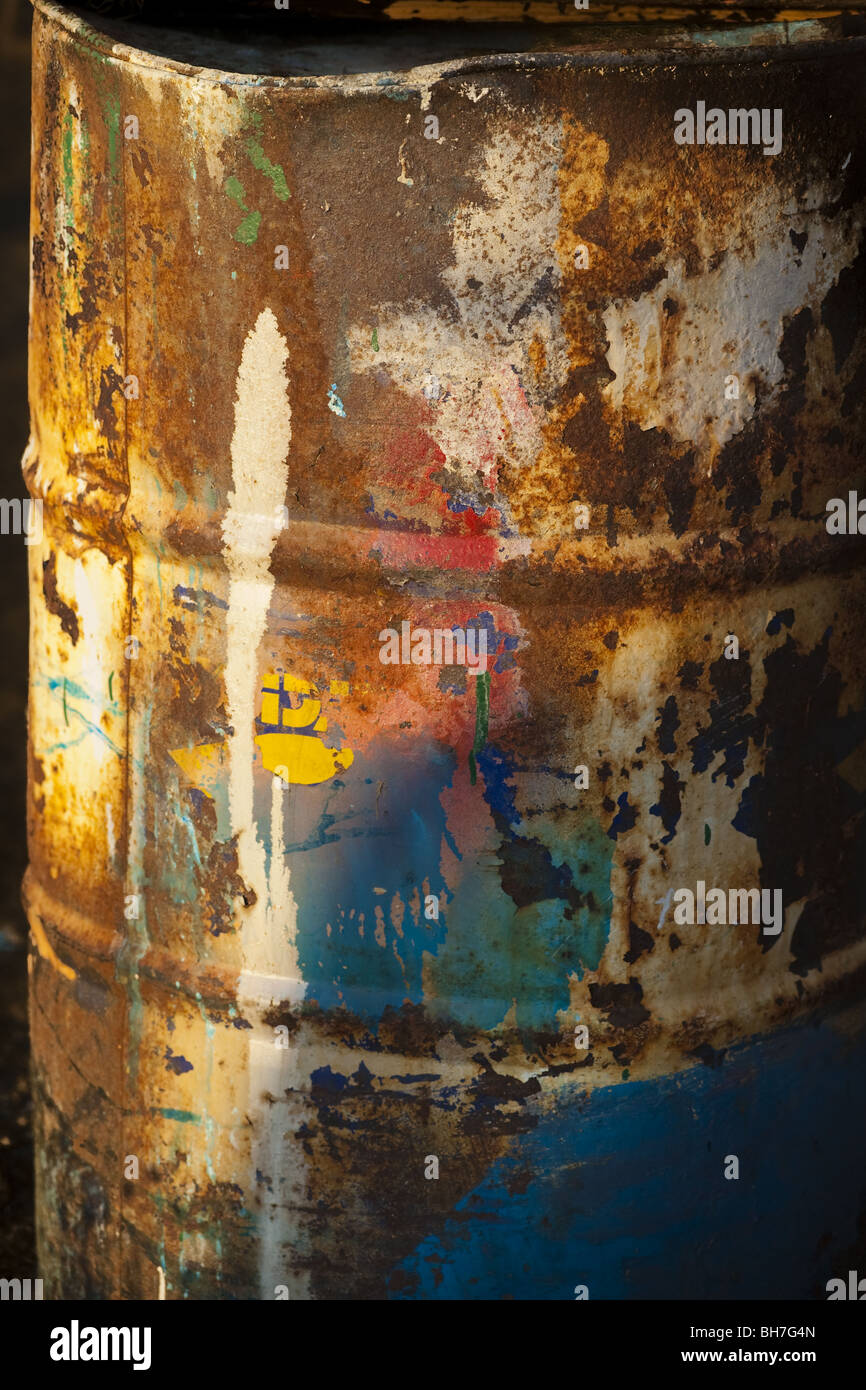 Rusty weathered metal oil drum Stock Photo - Alamy