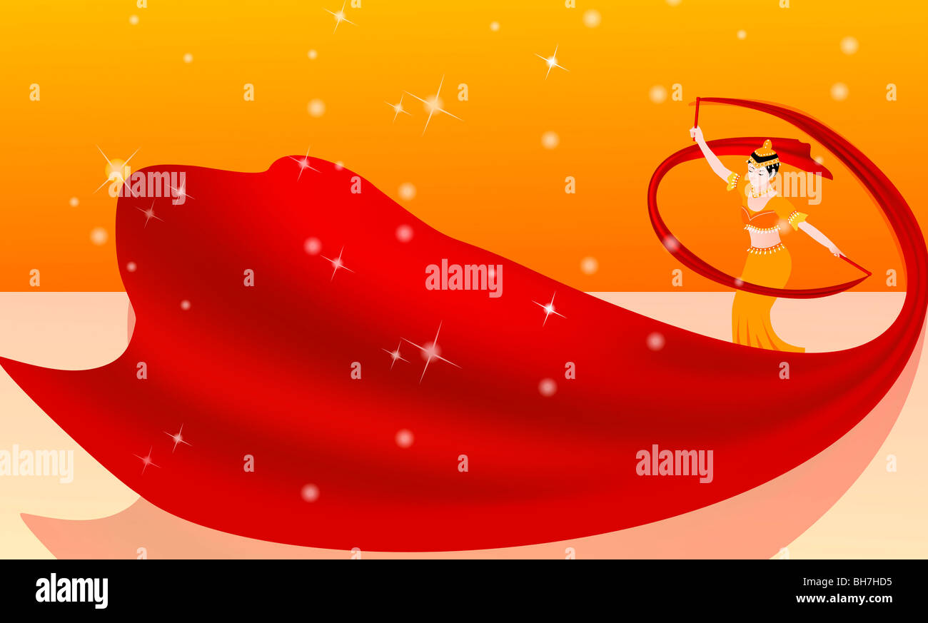 Dancing woman red ribbon hi-res stock photography and images - Alamy