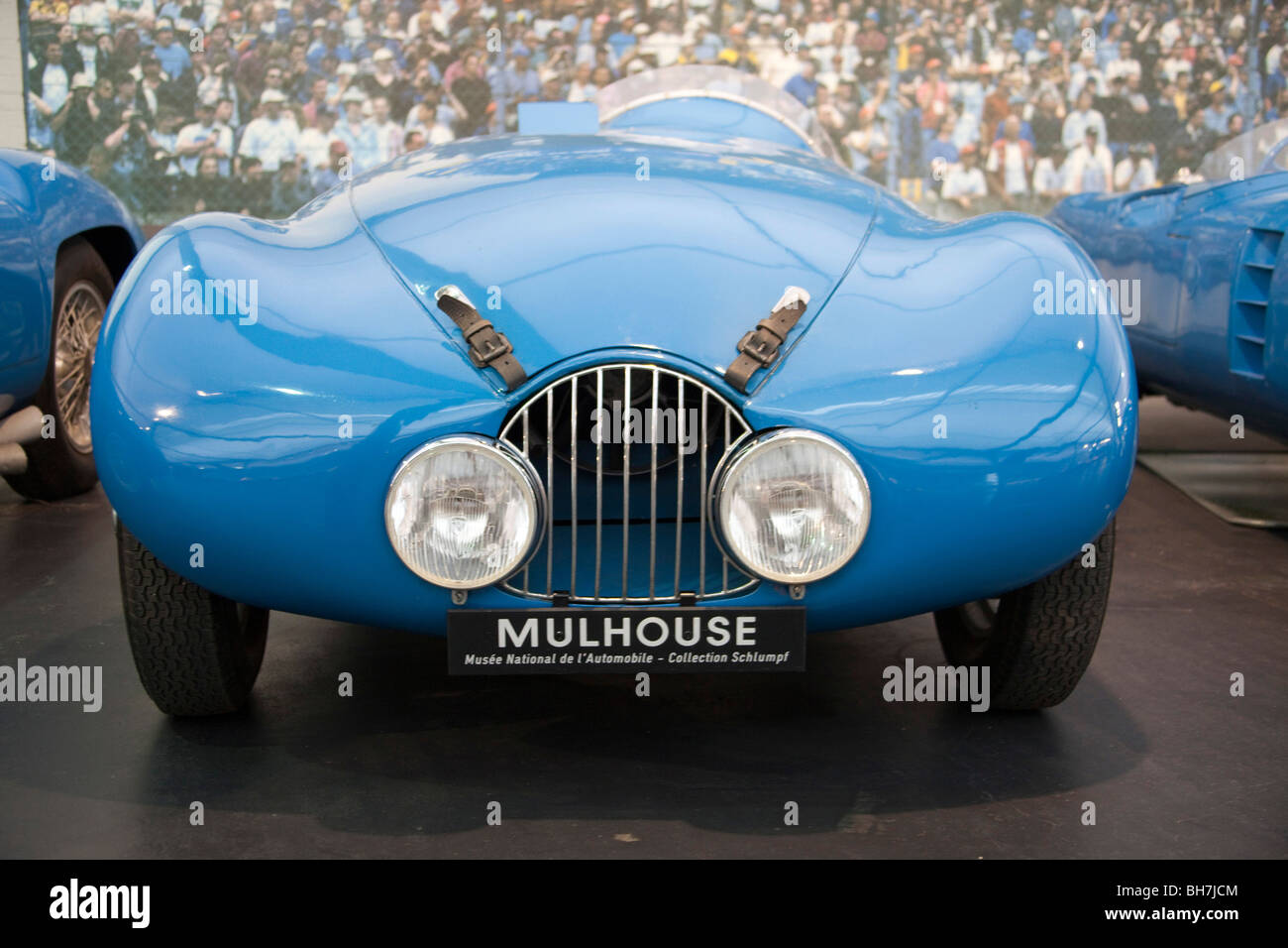Blue Bugatti racing motor car front grille, Schlumpfs Museum mulhouse ...