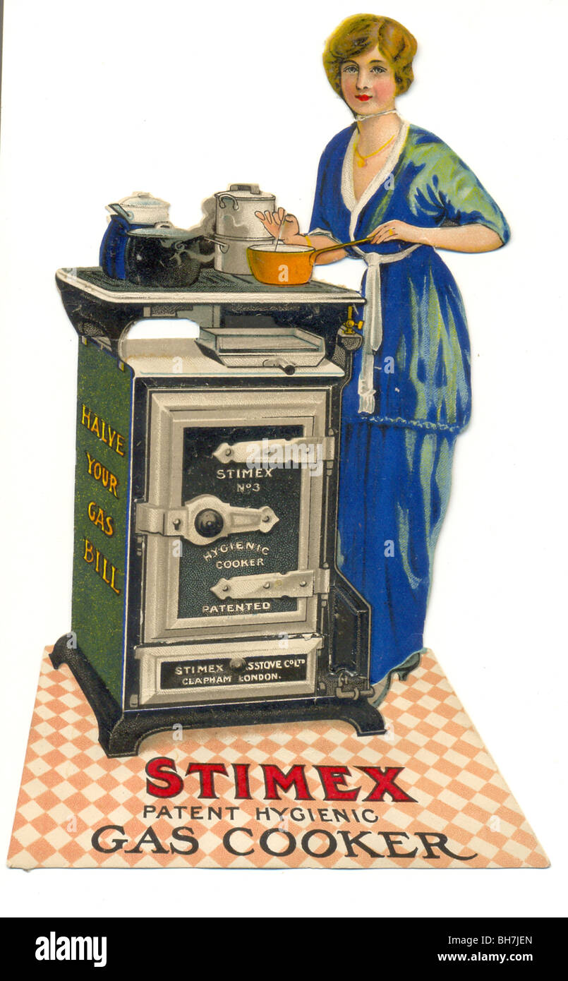 Chromolithographed die cut advertisement for Stimex Gas Cooker Stock ...