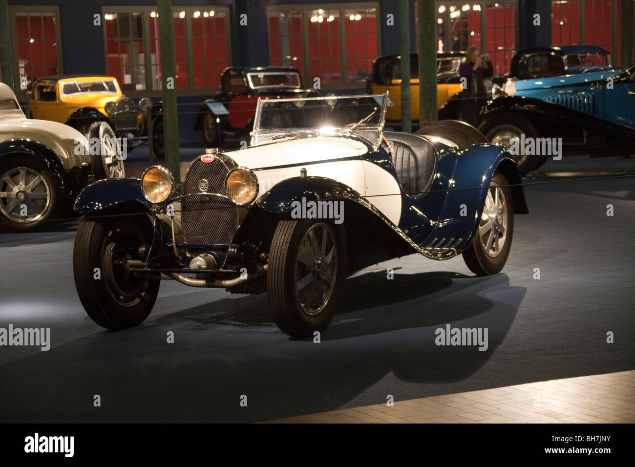 White Bugatti sports open cabriolet motor car front bonnet grille ...