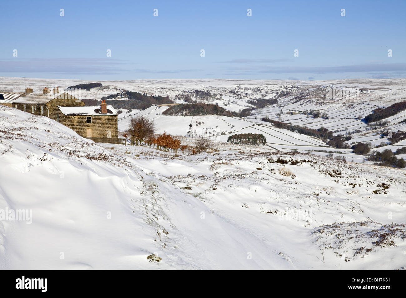 Snowy Rosedale from Rosedale Chimney North York Moors National Park ...