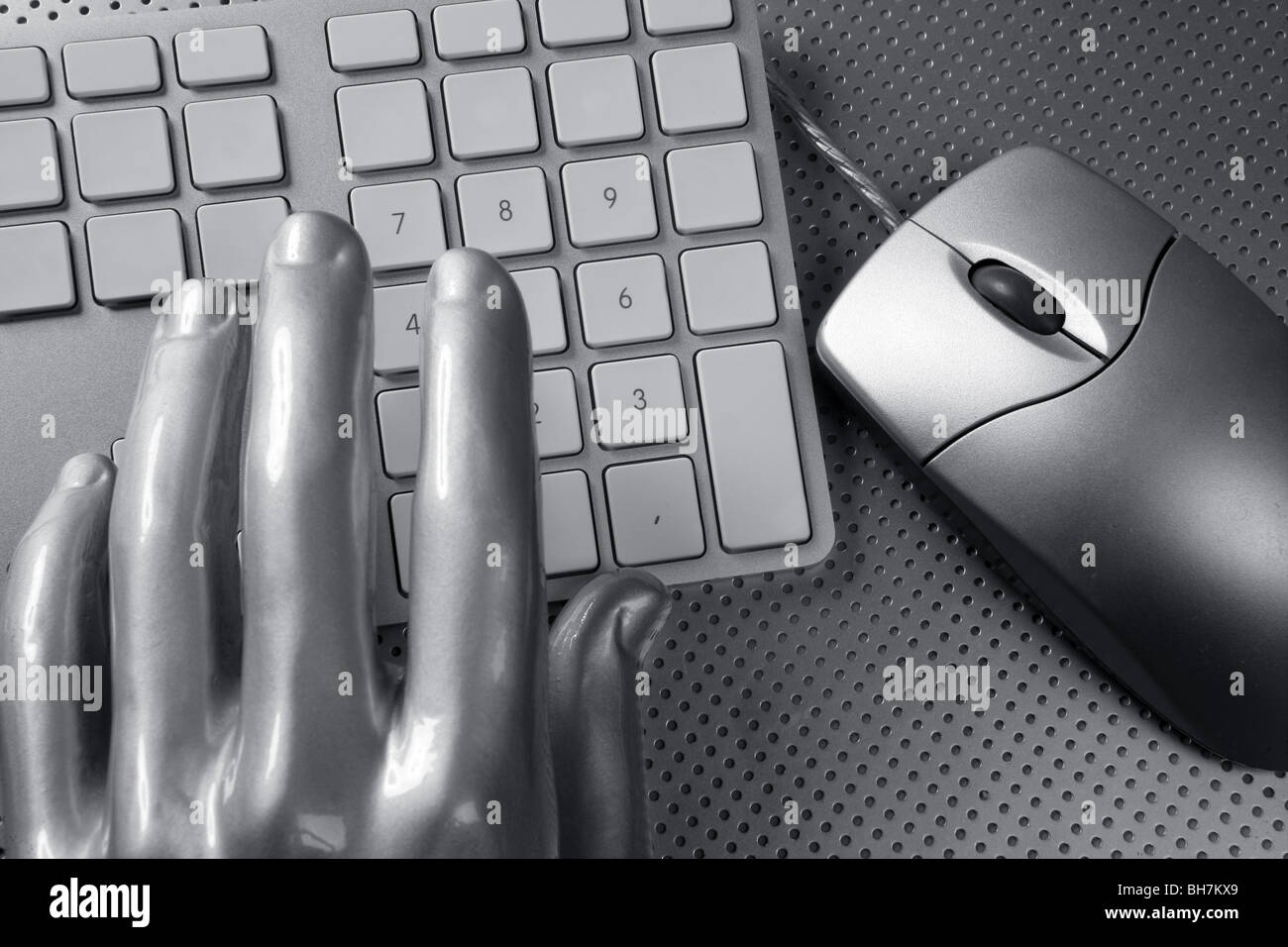 computer keyboard and mouse silver hand futuristic business concept ...