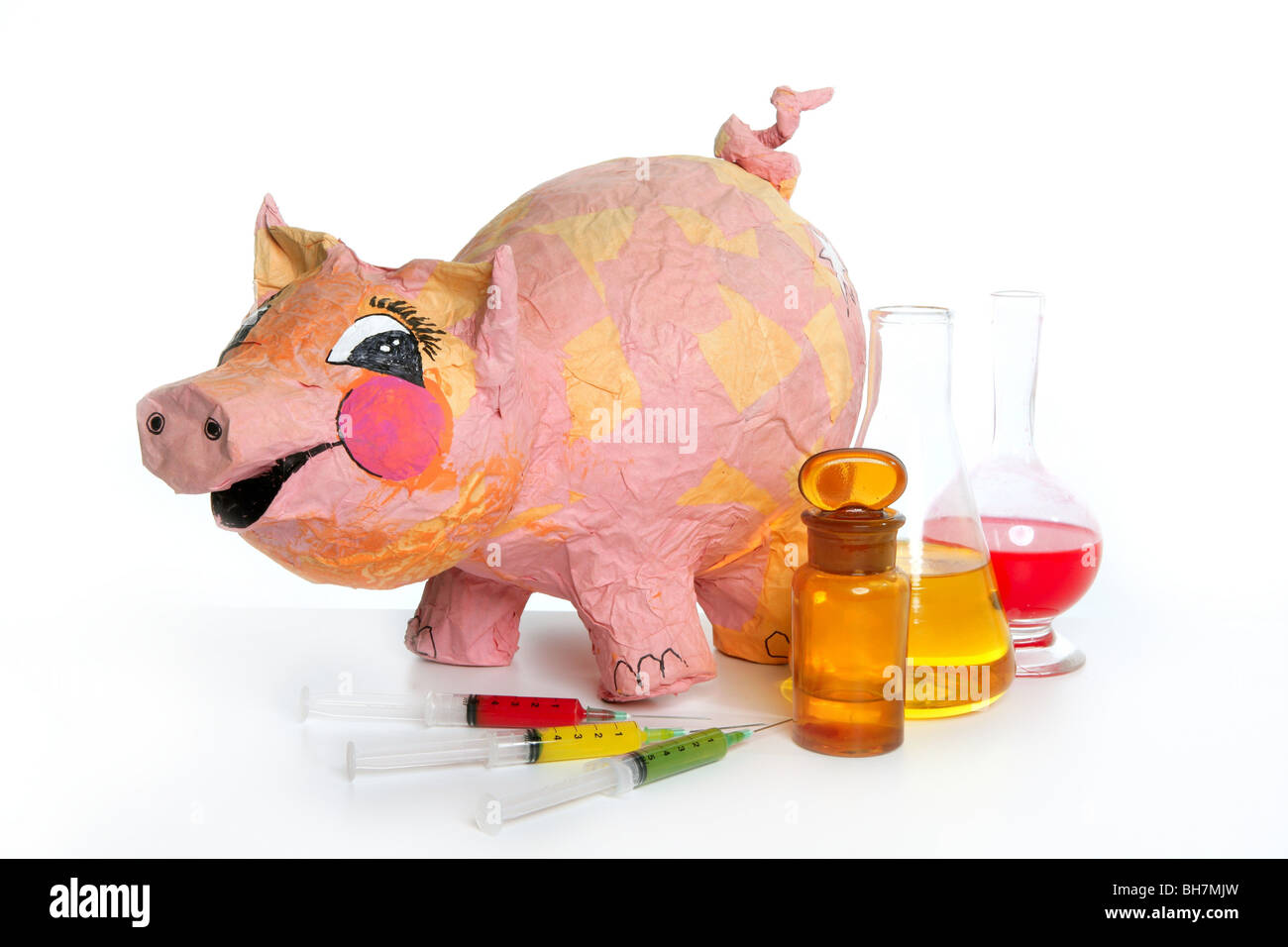 Beautiful little pink pig with medicine, swine AH1N1 flu metaphor Stock ...