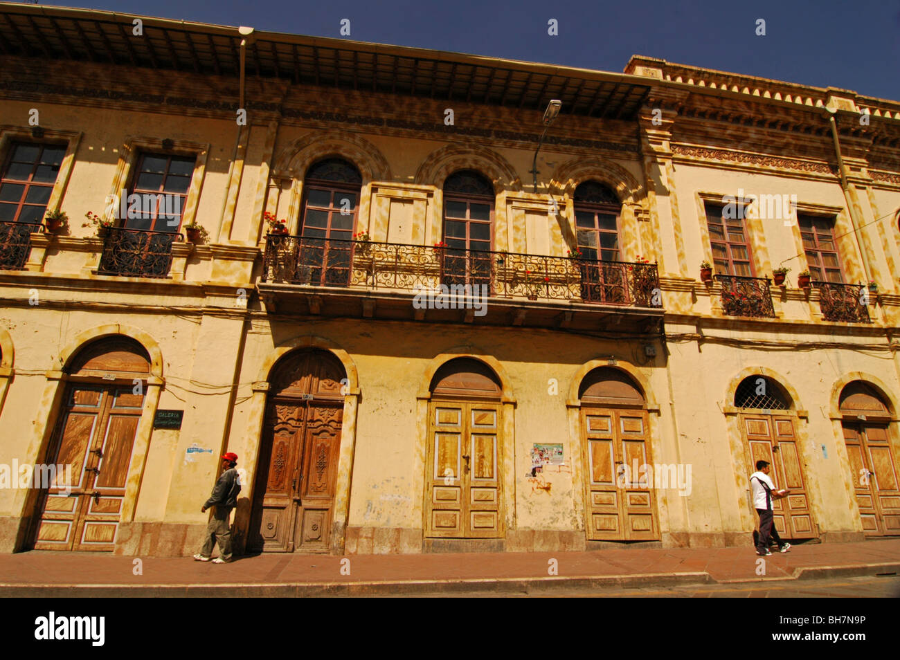Ecuador, Cuenca, low angle view of a structure with balconies and ...