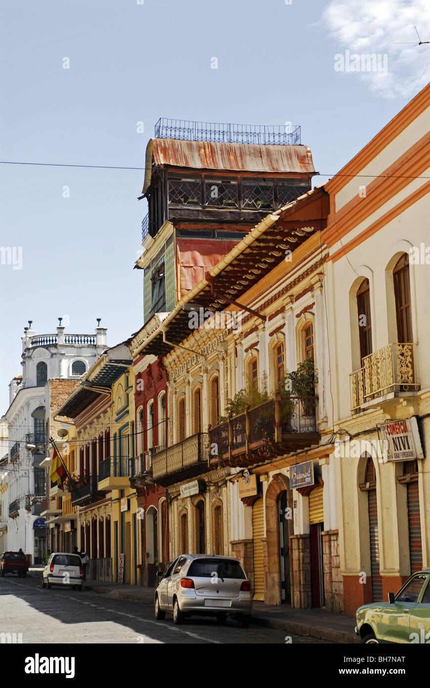 Ecuador, Cuenca, low angle view of a structure with cars moving on ...
