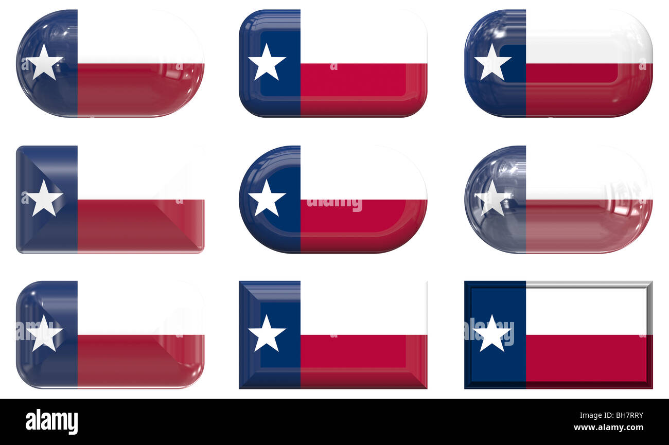 nine glass buttons of the Flag of Texas Stock Photo - Alamy