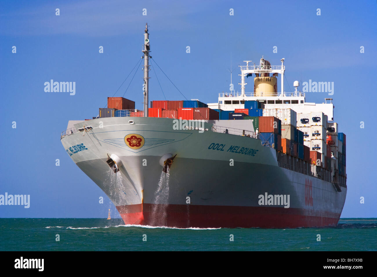 A chinese container ship approaches port prior to taking on board the ...