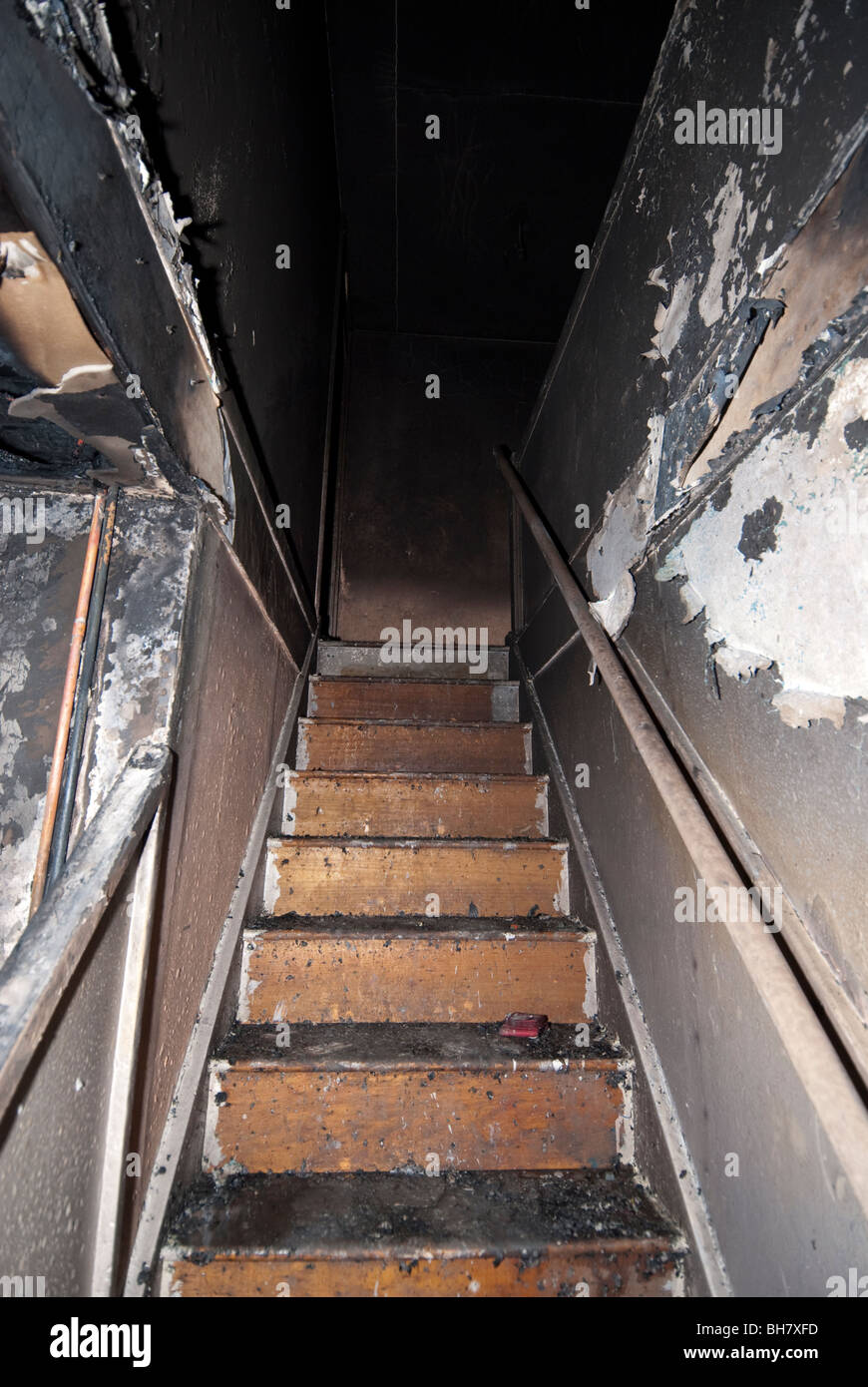 House stairs and landing burned following bedroom fire Stock Photo - Alamy