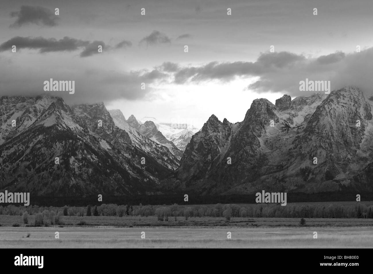 Teton range in the grand teton national park Black and White Stock ...