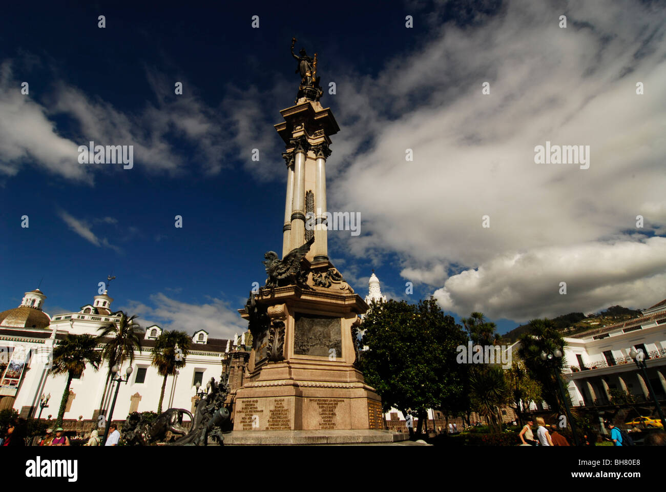 Ecuador, Quito, Statue on the main square facing Quito's cathedral, in ...