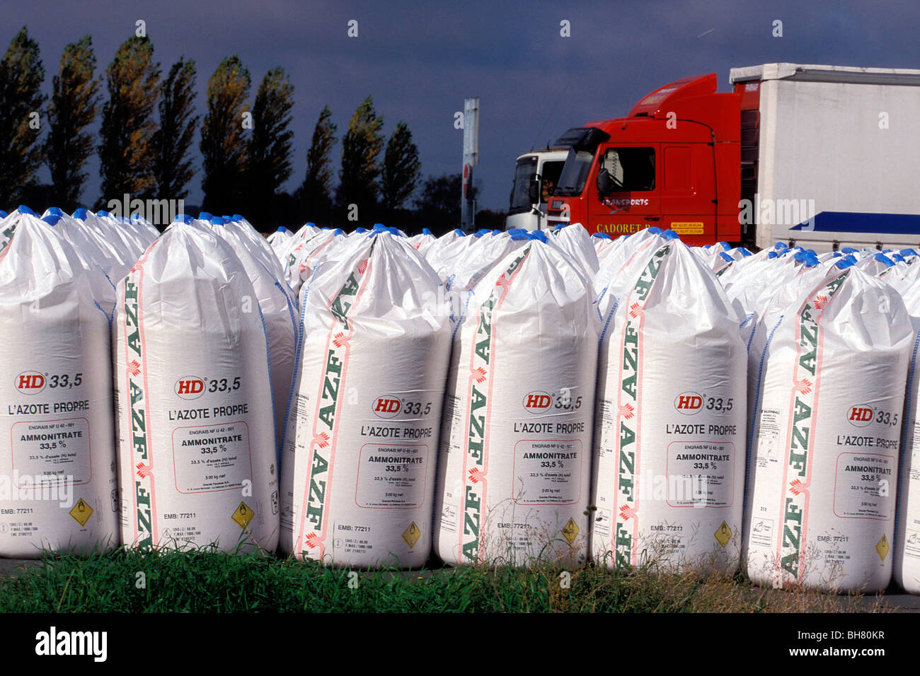Seine et marne bags of fertilizer behind the azf company hi-res stock ...