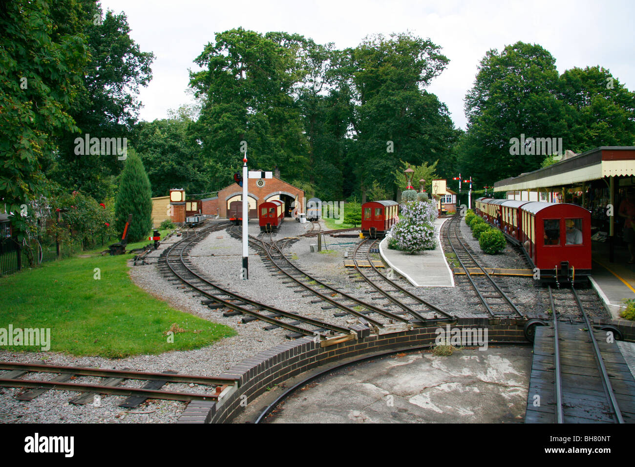 Miniature railway with trains, station and turntable at Longleat Safari ...