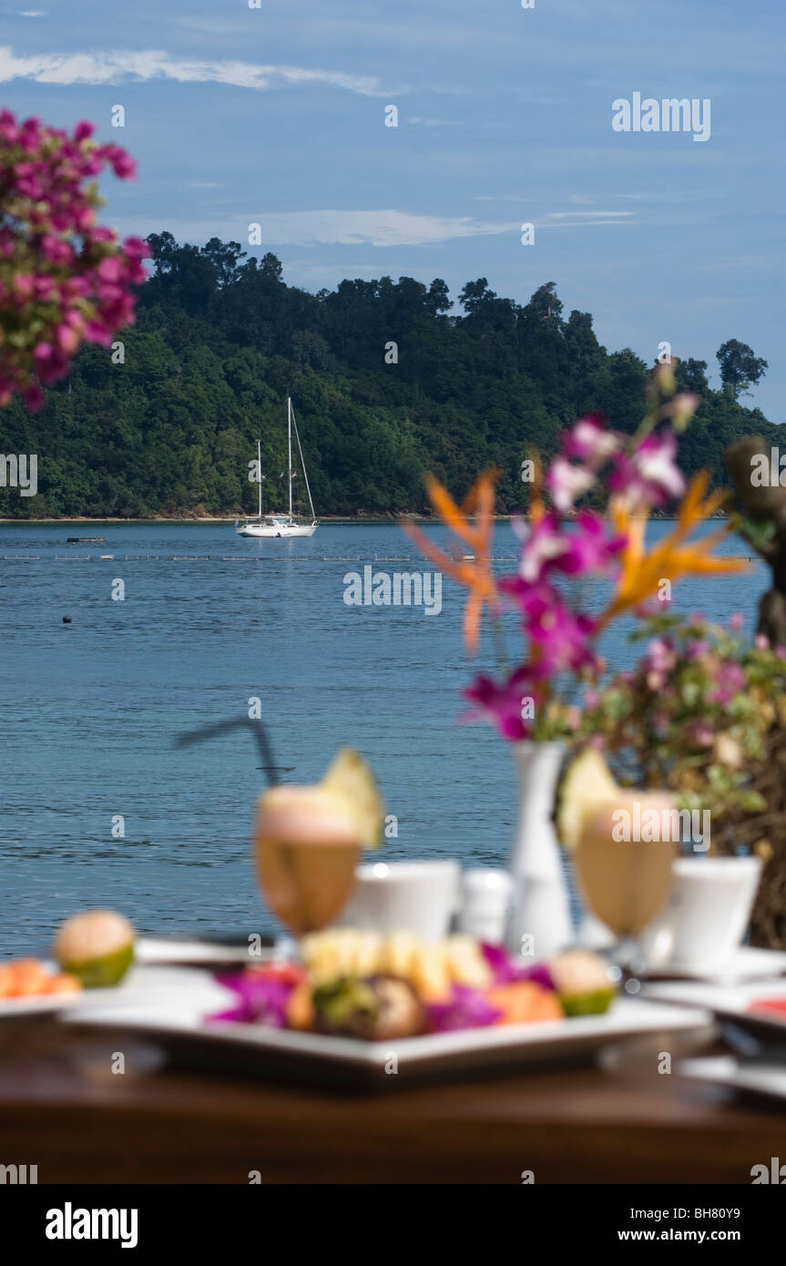 Resort refreshments overlooking the bay, Gayana Eco-Resort, Gaya Island ...
