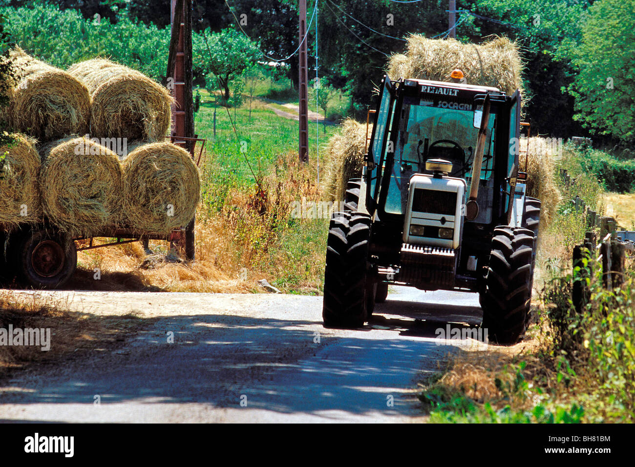 TRACTOR AND TRAILER FOR TRANSPORTING HAY, EURE-ET-LOIR (28), FRANCE ...