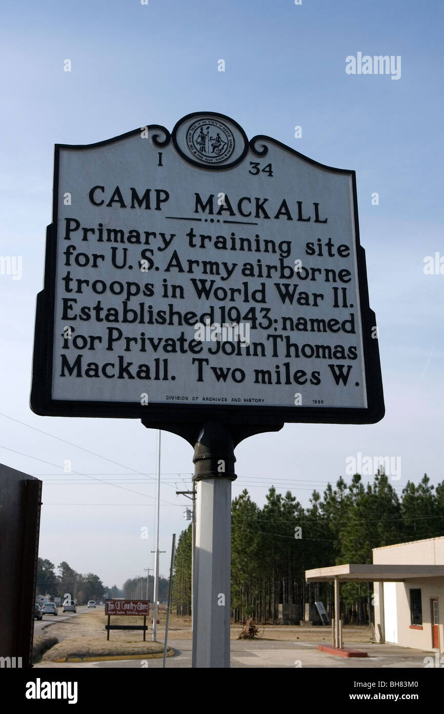 Camp Mackall North Carolina historical marker, NC history Stock Photo ...