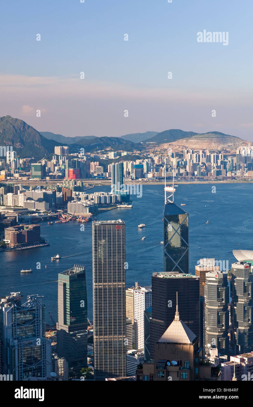 China, Hong Kong, Victoria Peak. View over Hong Kong from Victoria Peak. The skyline of Central ...