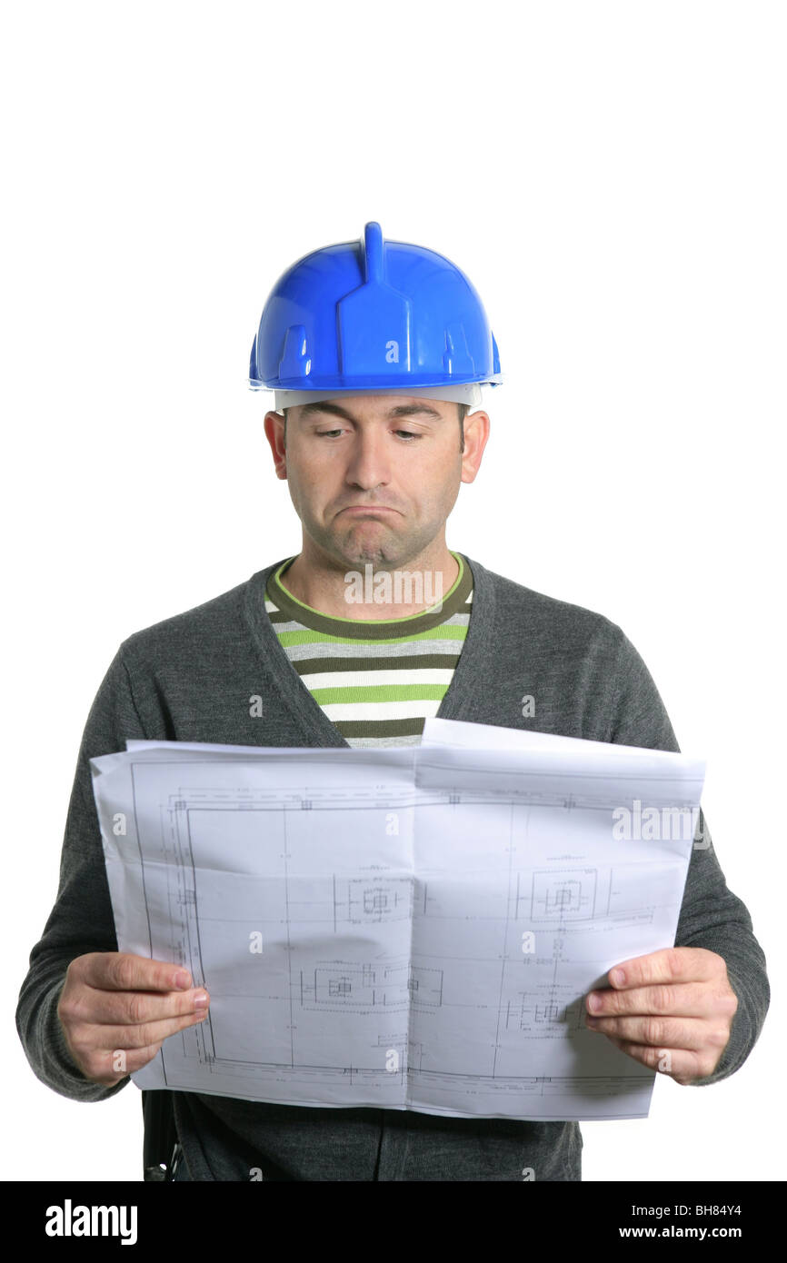 Blue hardhat foreman portrait on white background Stock Photo - Alamy