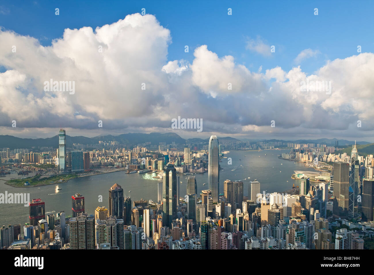 China, Hong Kong, Victoria Peak. View over Hong Kong from Victoria Peak. The illuminated skyline ...