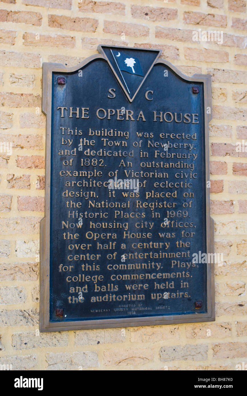 THE OPERA HOUSE South Carolina historical marker, SC history Stock ...