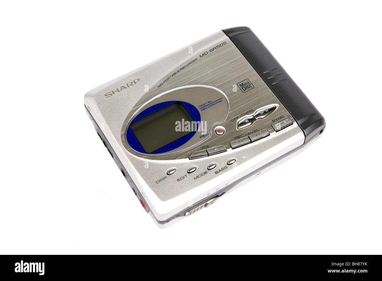 A Mini-Disk Personal Music Player and Recorder against a white ...