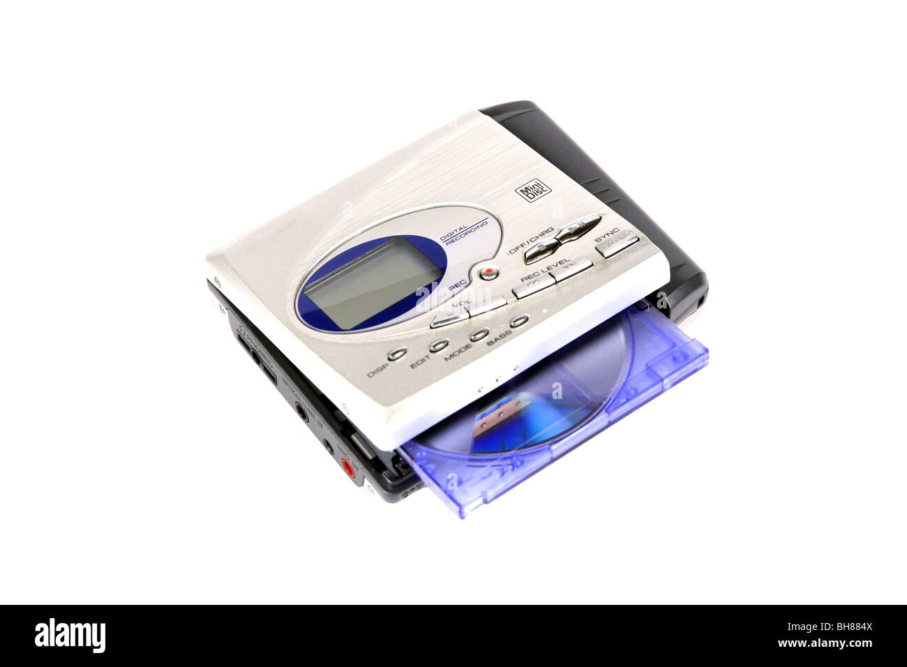 A Mini-Disk Personal Music Player and Recorder against a white ...