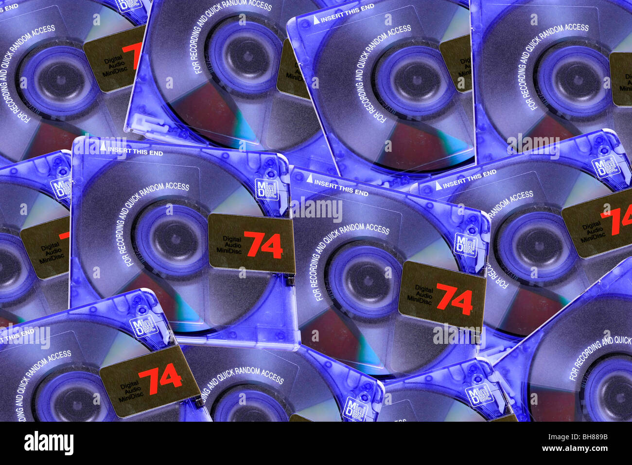A close up of a box full of blue Mini-Disk cartridges Stock Photo - Alamy