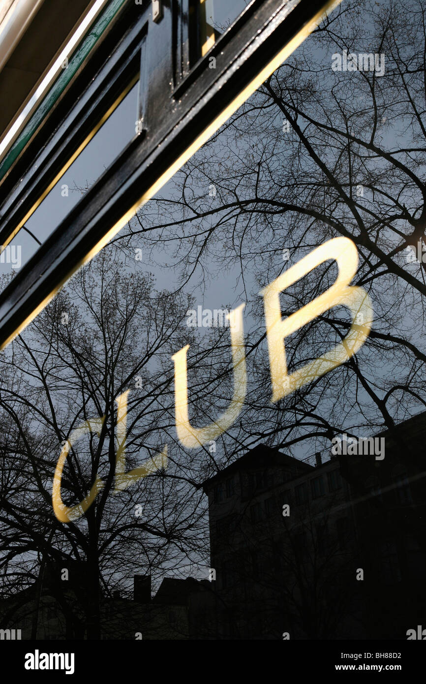 CLUB sign on the window of a building Stock Photo - Alamy