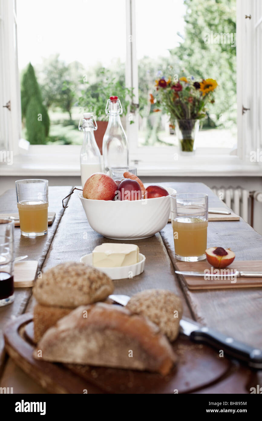 A table set for breakfast Stock Photo - Alamy