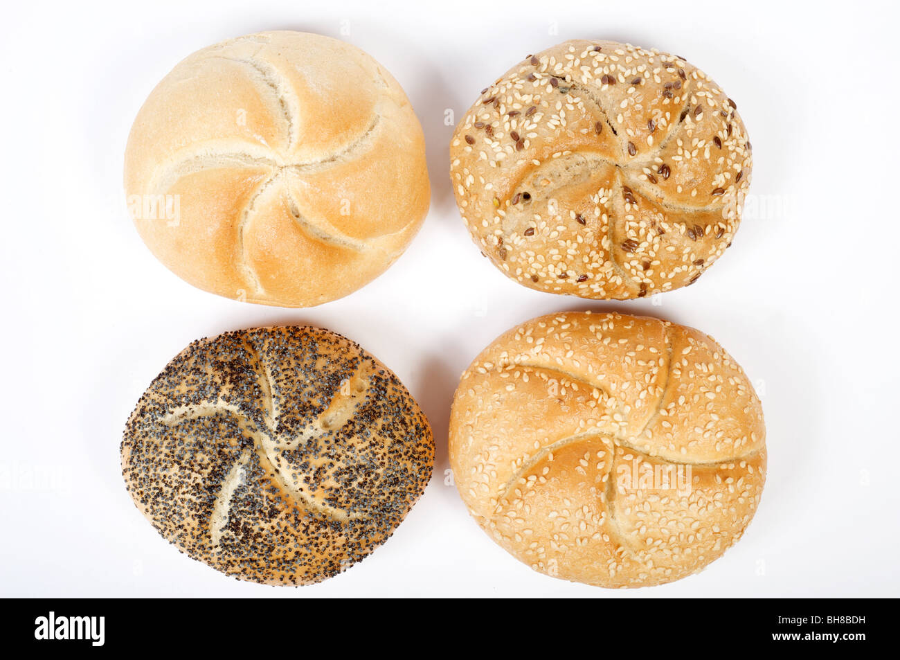 Kaiser or Vienna bread rolls sprinkled with poppy and sesame seeds ...