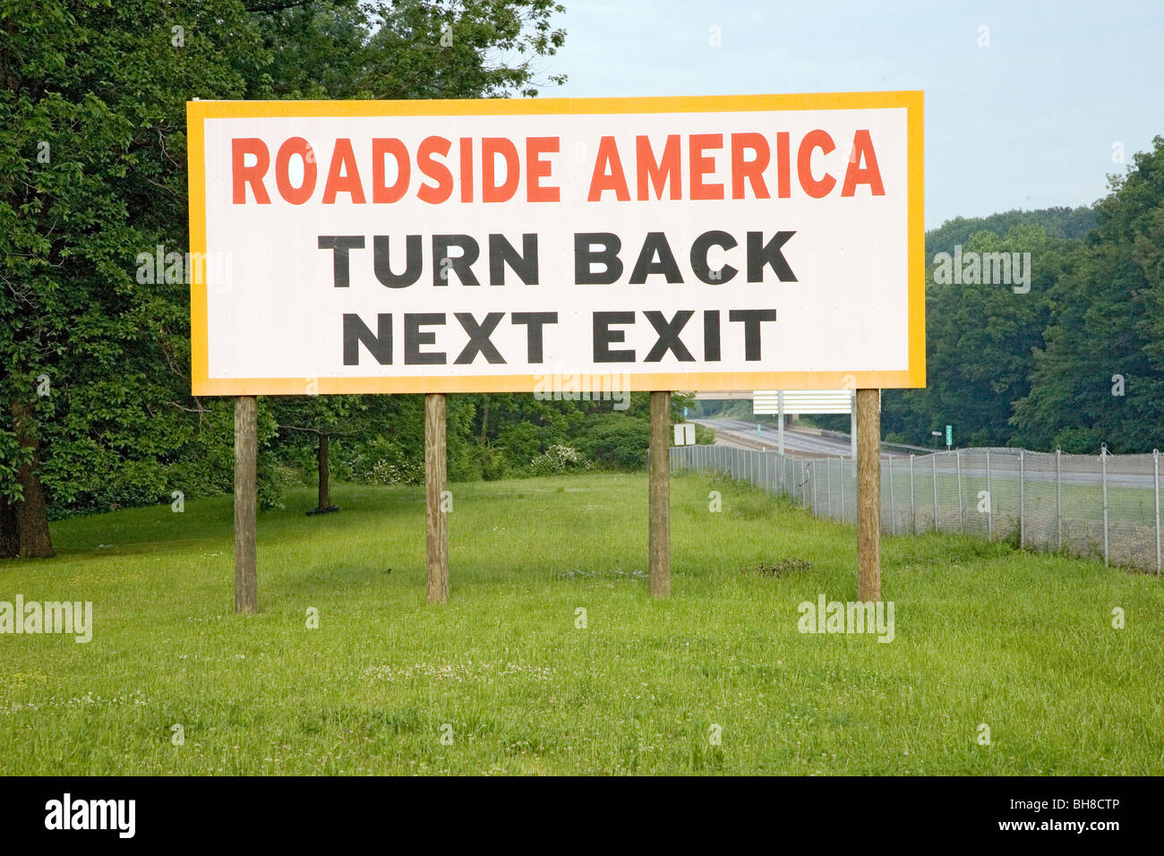 Sign says to turn back to roadside america in shartlesville hi-res ...