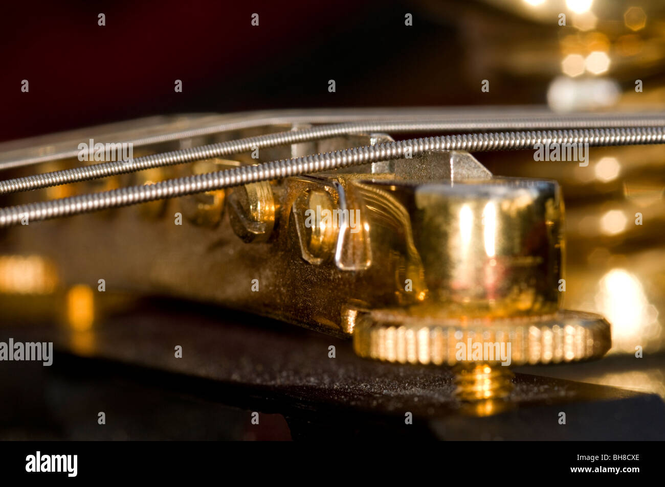 the strings on a Gretsch guitar, detail. showing how they are stretched ...