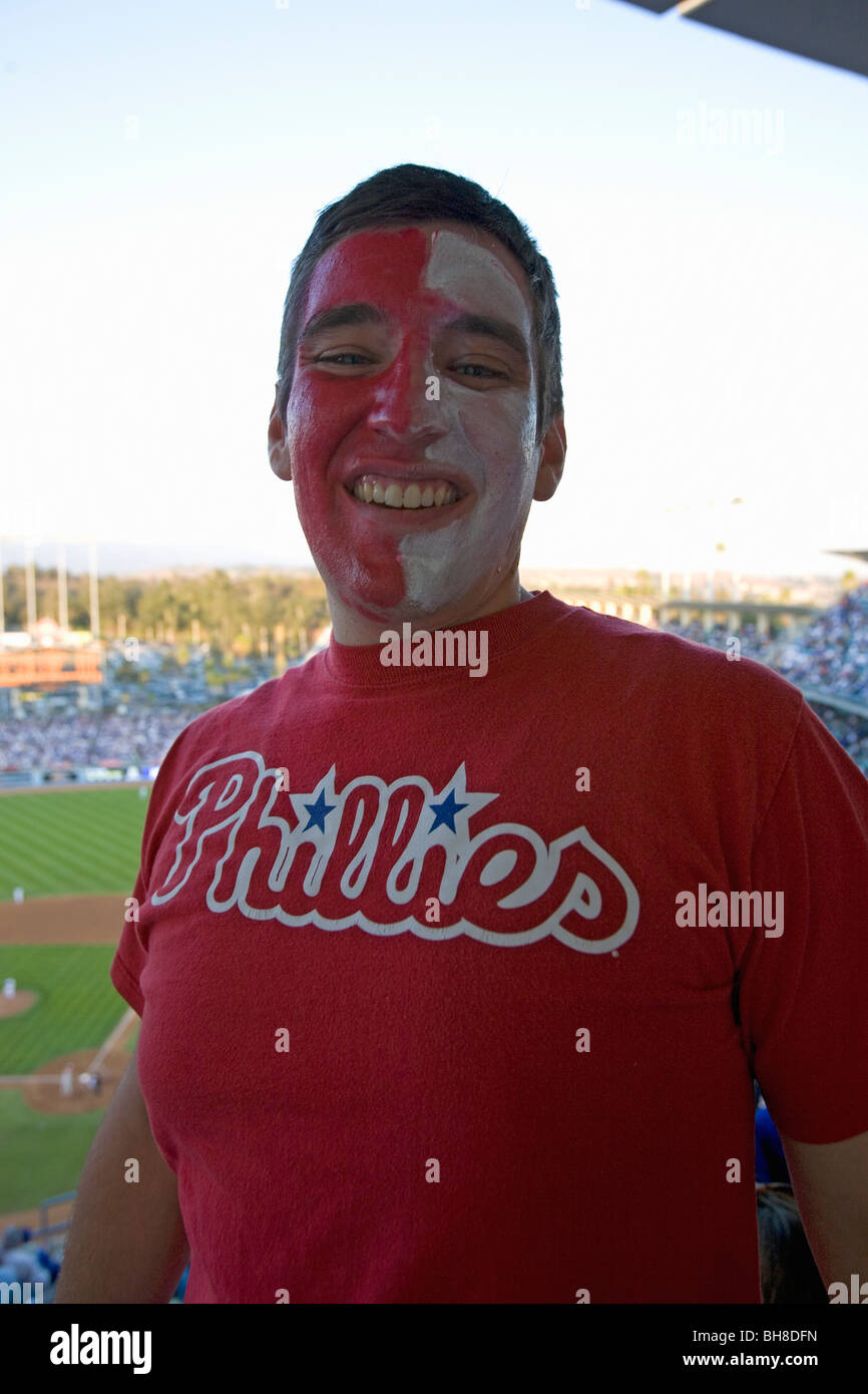 Philadelphia Phillies fan in red and white face at National League ...