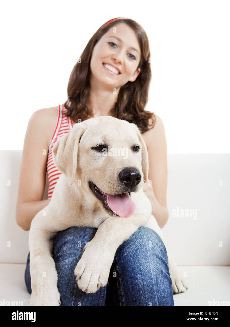 Young beautiful woman at home with her cute dog Stock Photo - Alamy