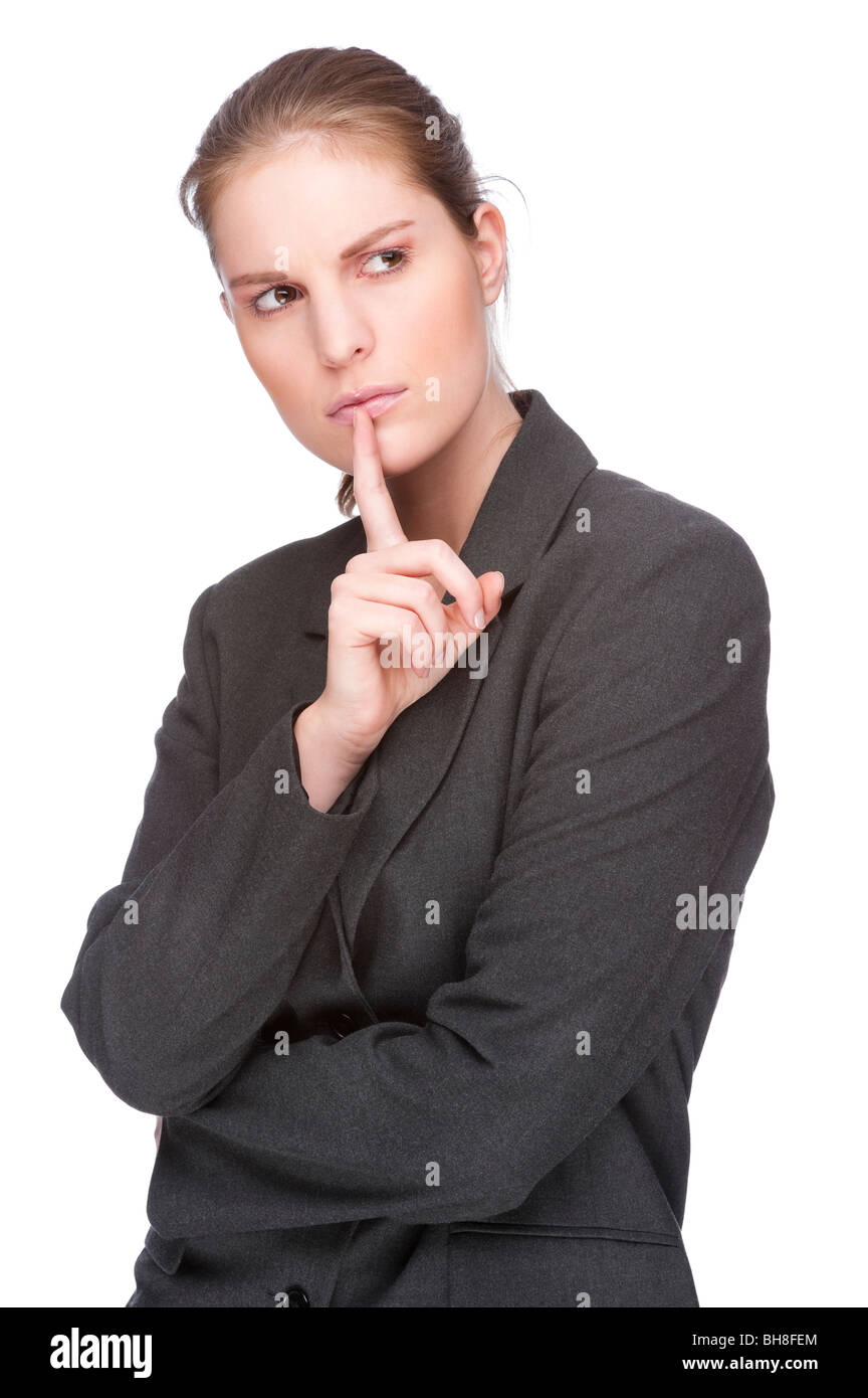 Full isolated studio picture from a thinking business woman Stock Photo ...