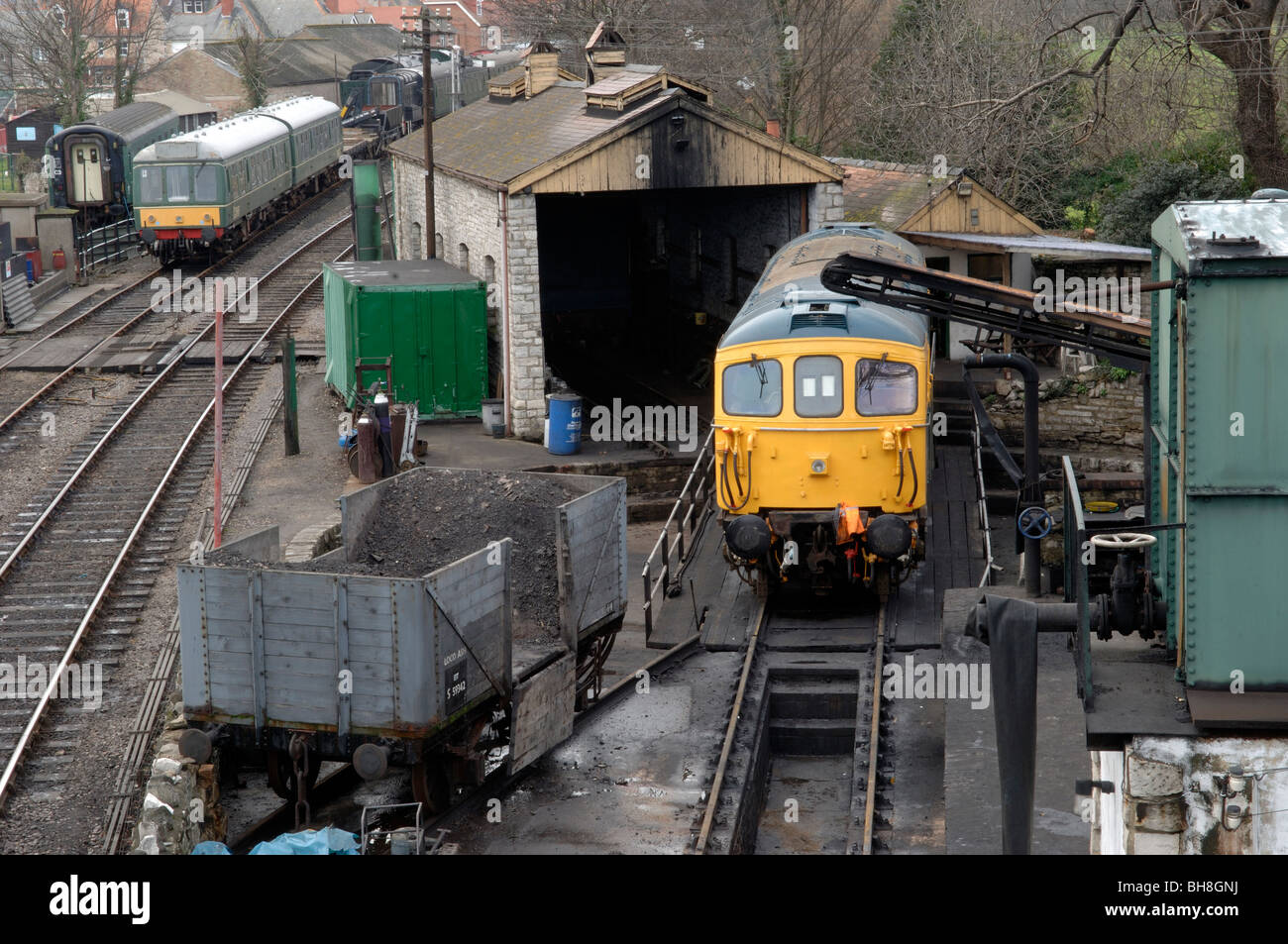 Engine shed and diesel engine at Swanage Railway Station, Swanage ...