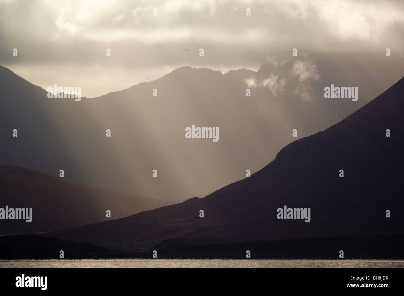 The Black Cuillin ridge, Isle of Skye, viewed from from the sea near ...
