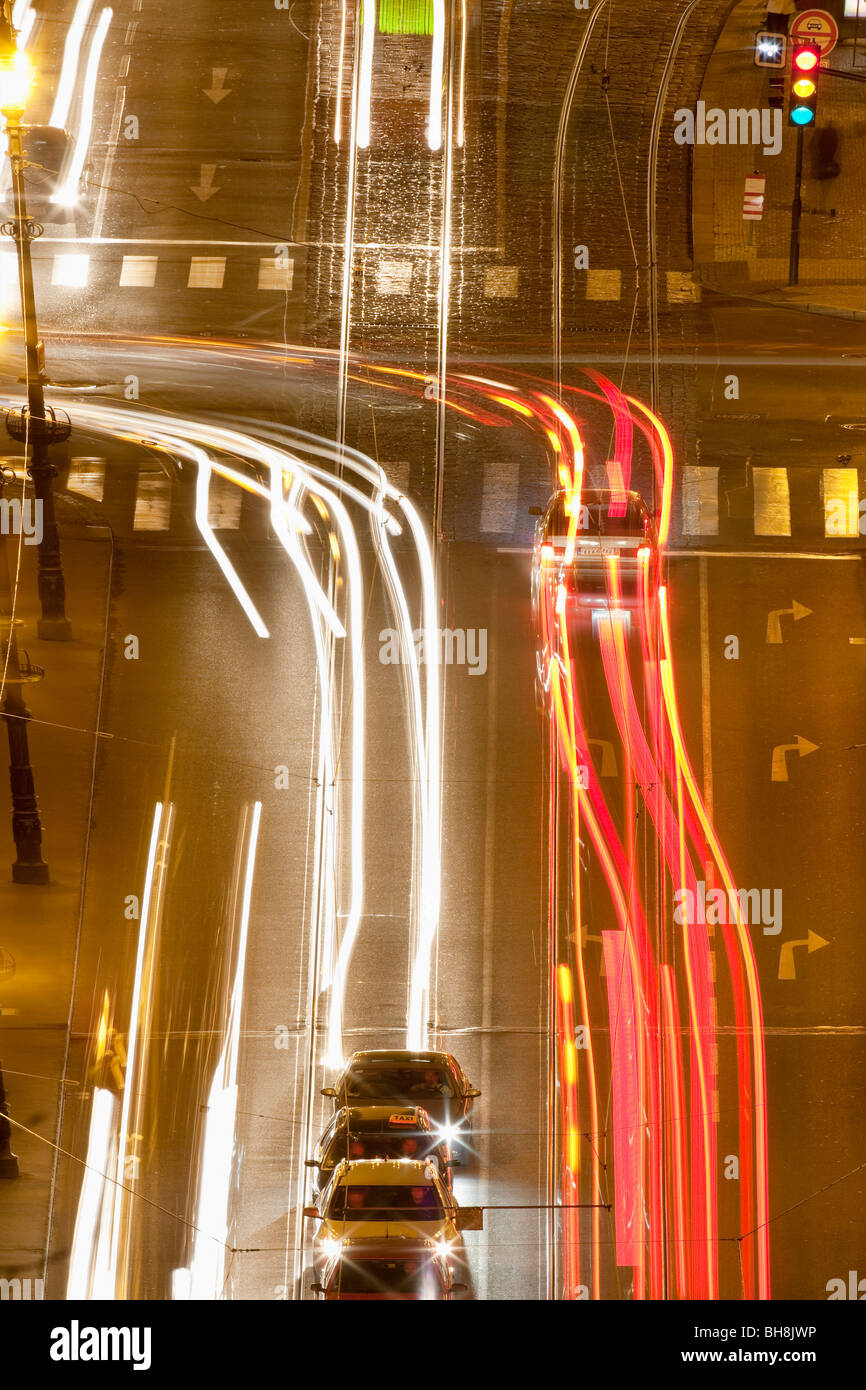 prague - high angle view of traffic on cechuv bridge at dusk Stock ...