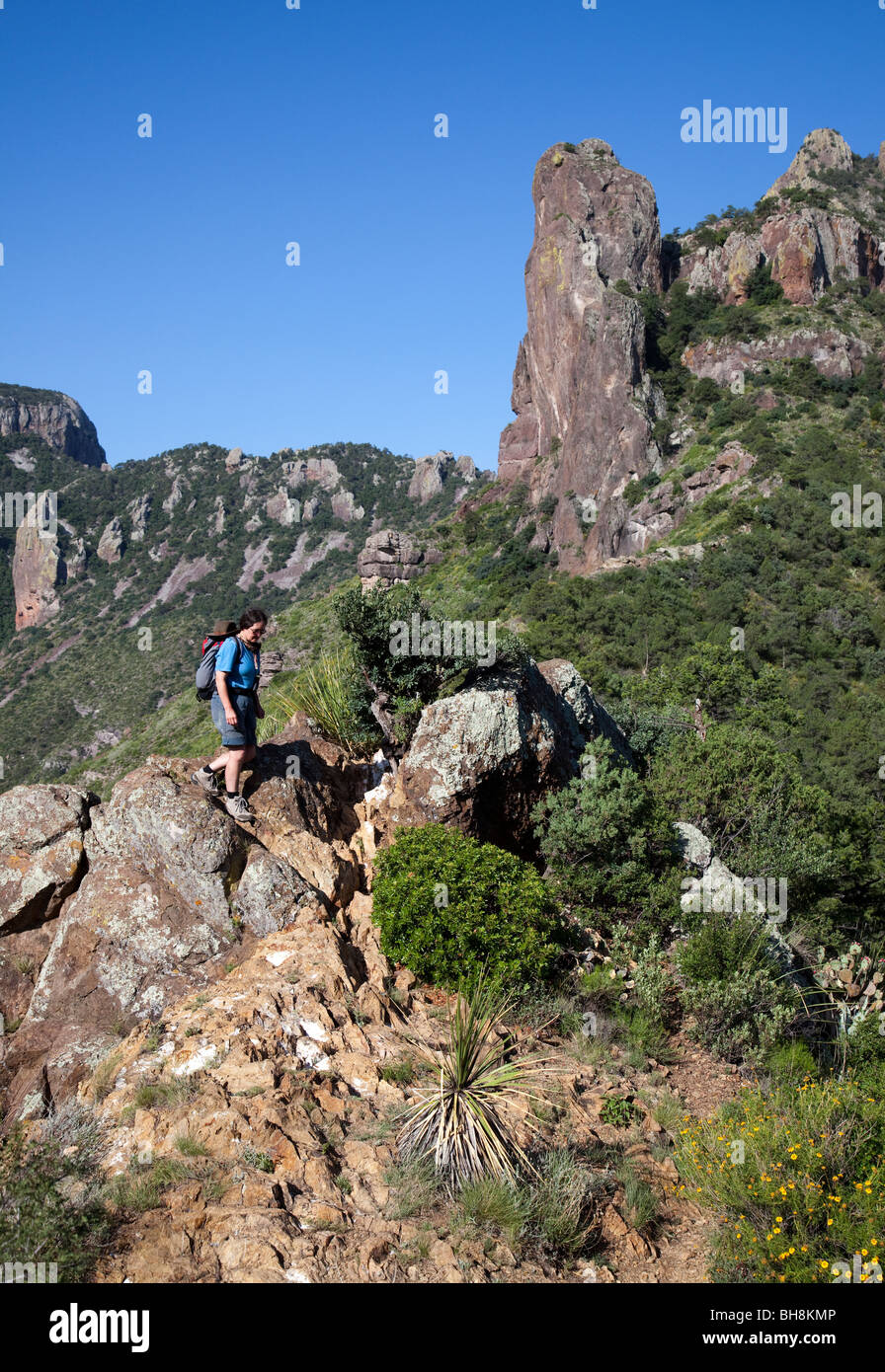 Backpacker on the Lost Mine Trail Big Bend National Park Texas USA ...