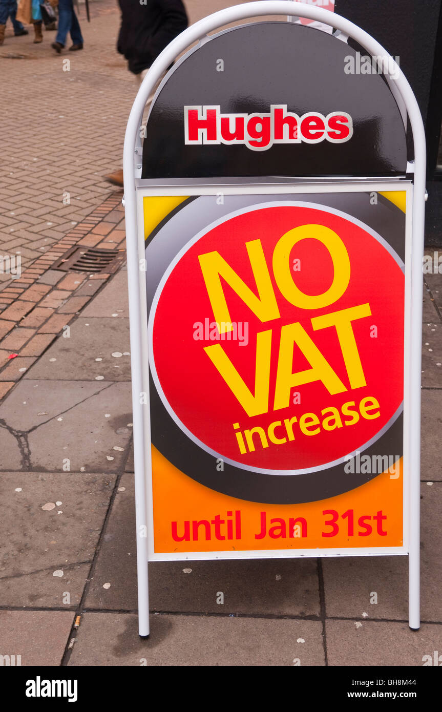 A sign advertising NO VAT increase outside an electrical store in the ...