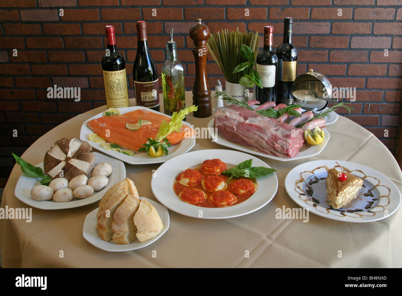 table set with Italian food Stock Photo - Alamy