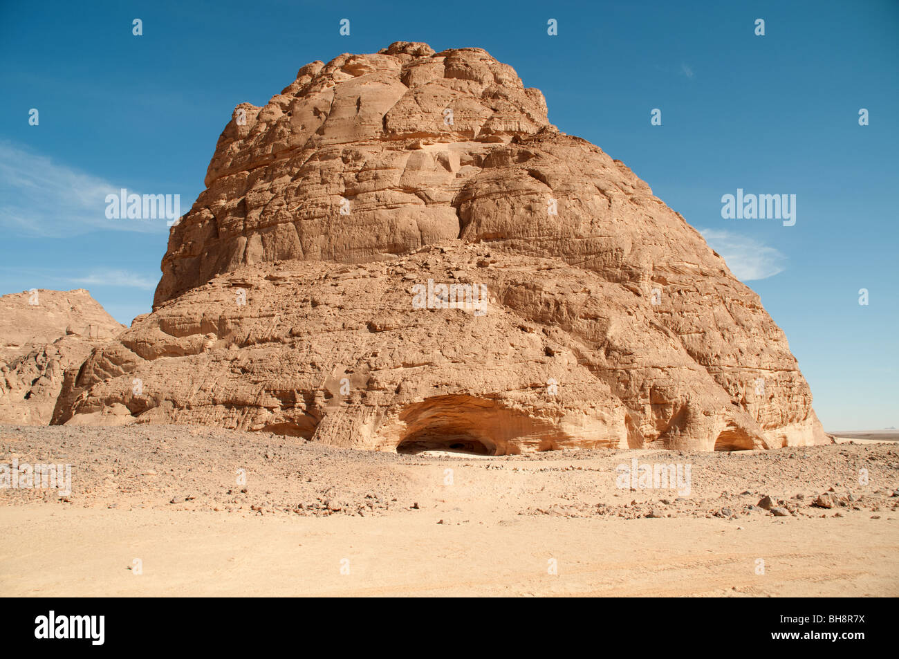 Exterior view of the Cave of the Swimmers prehistorical cave art site ...
