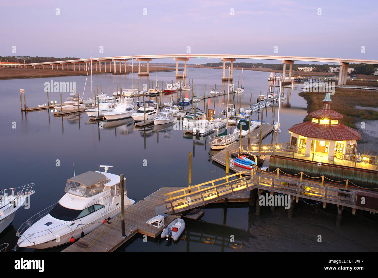 AJD64738, Hilton Head Island, SC, South Carolina, sunset, marina ...