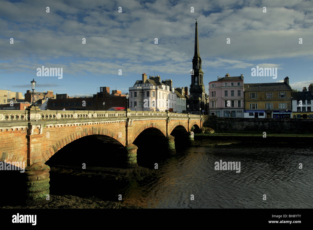 The New Bridge spanning the River Ayr and the Town Hall Spire ...