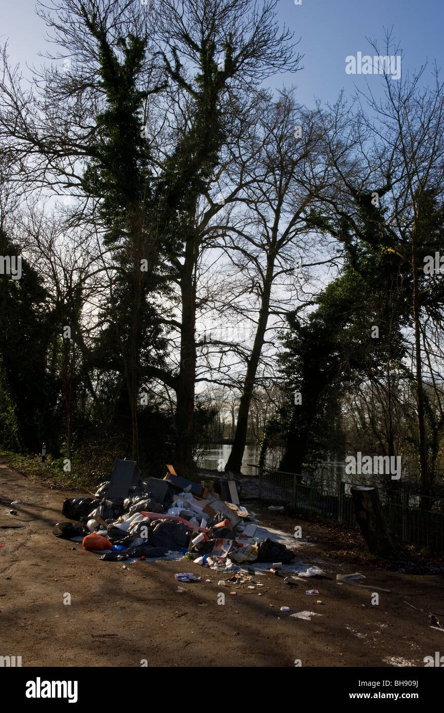 Litter, rubbish and debris, an unsightly mess dumped by the road at ...