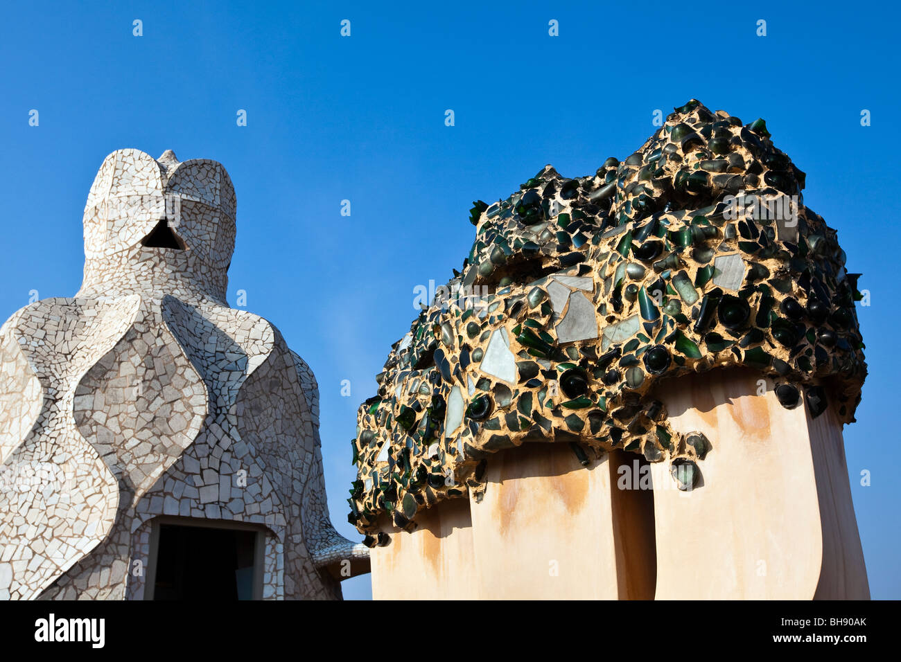 Sculptures of Architect Antoni Gaudi on Casa Mila Rooftop, Barcelona ...