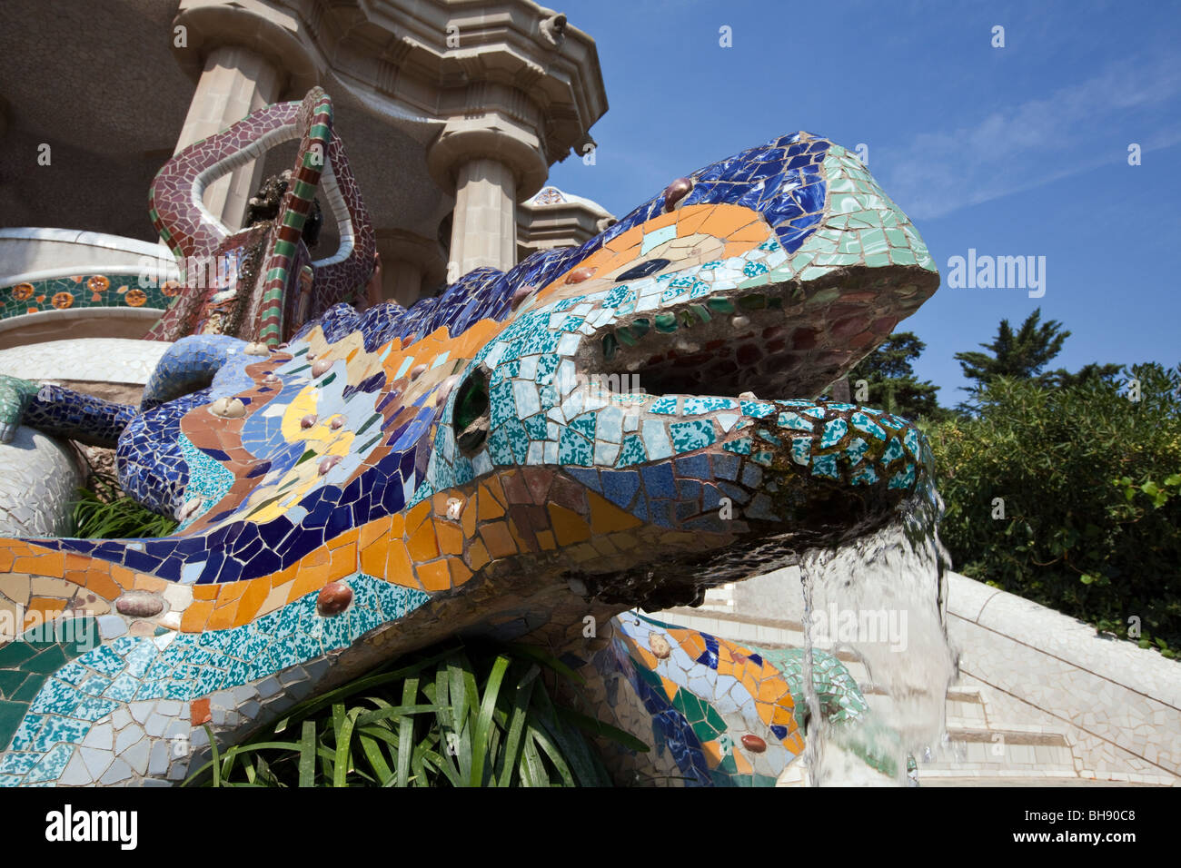 Tourist Attraction Mosaic Dragon Fountain in Park Guell of Architect ...