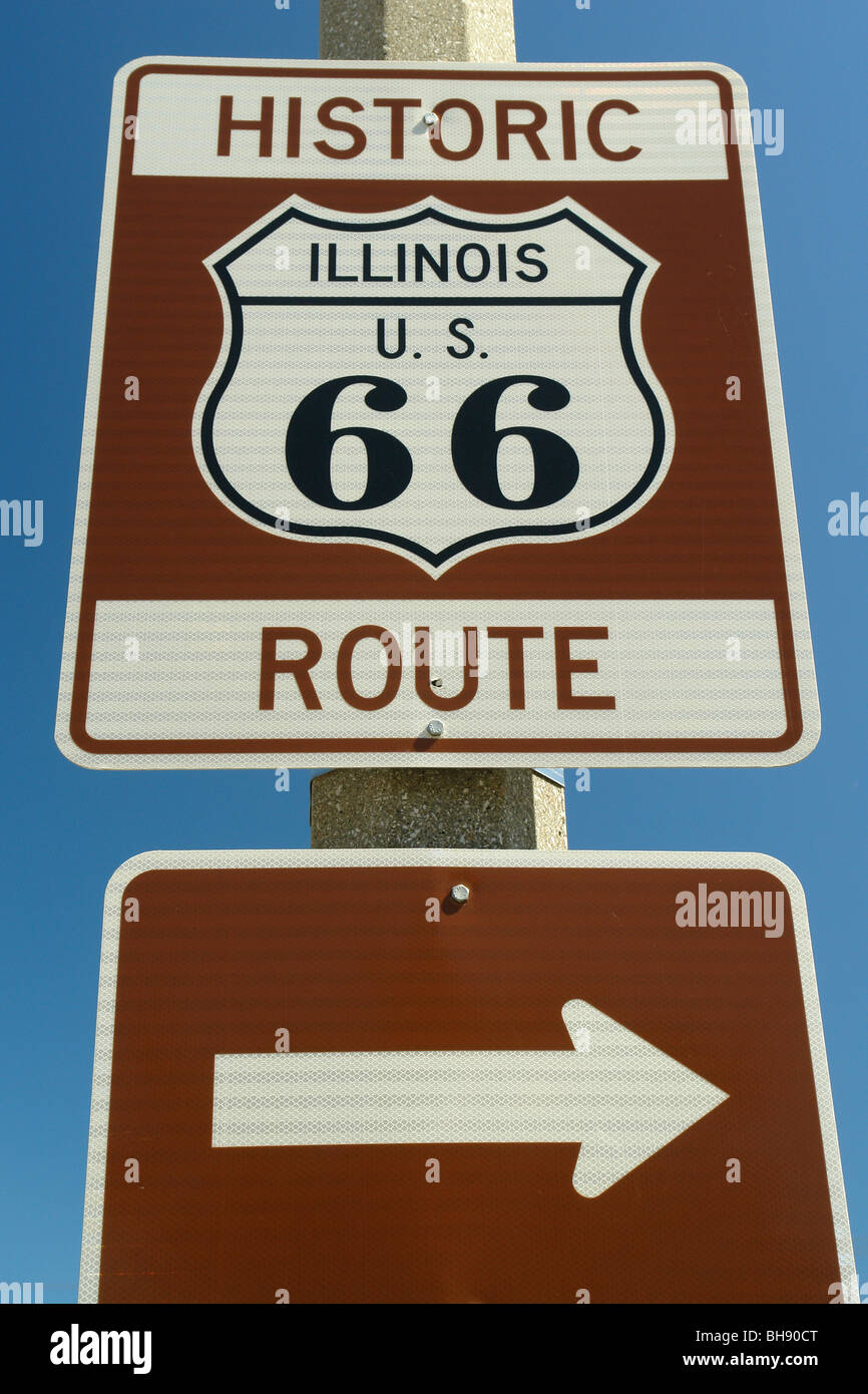 AJD64981, Historic Route 66 road sign, IL, Illinois Stock Photo - Alamy
