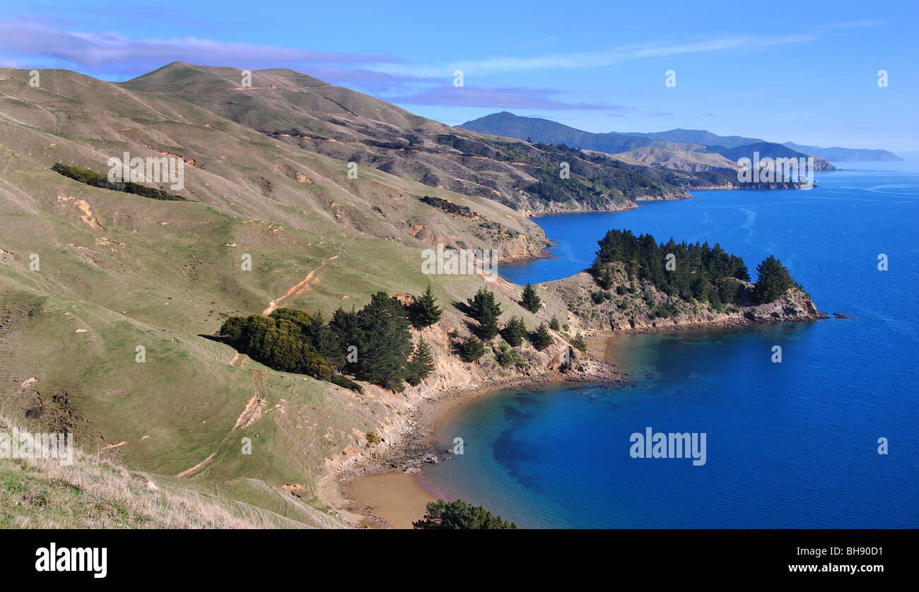Rugged coastline of Marlborough Sounds near French Bay and Nelson ...