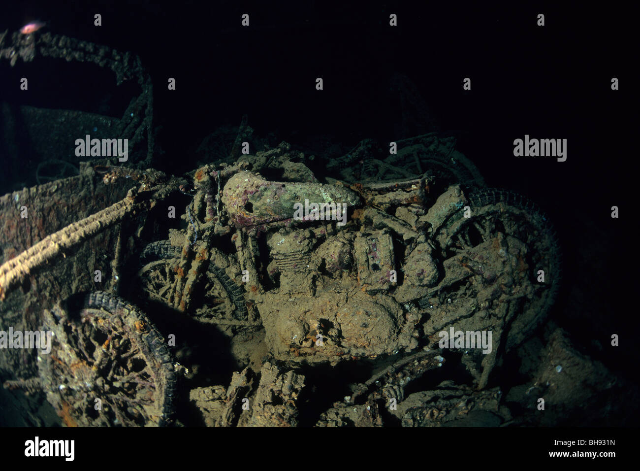 Motorcycles inside SS Thistlegorm Wreck, Strait of Gubal, Red Sea ...